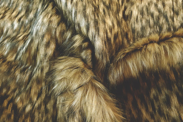 Black And Light Brown Wolf Faux Fur | Rainbow Fabrics Sydney